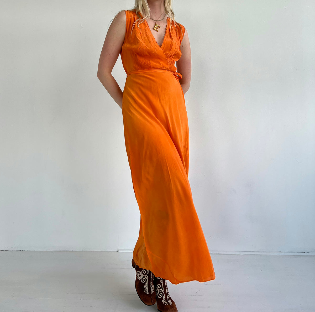 Hand Dyed Orange Silk Slip Dress – Eveliina Vintage