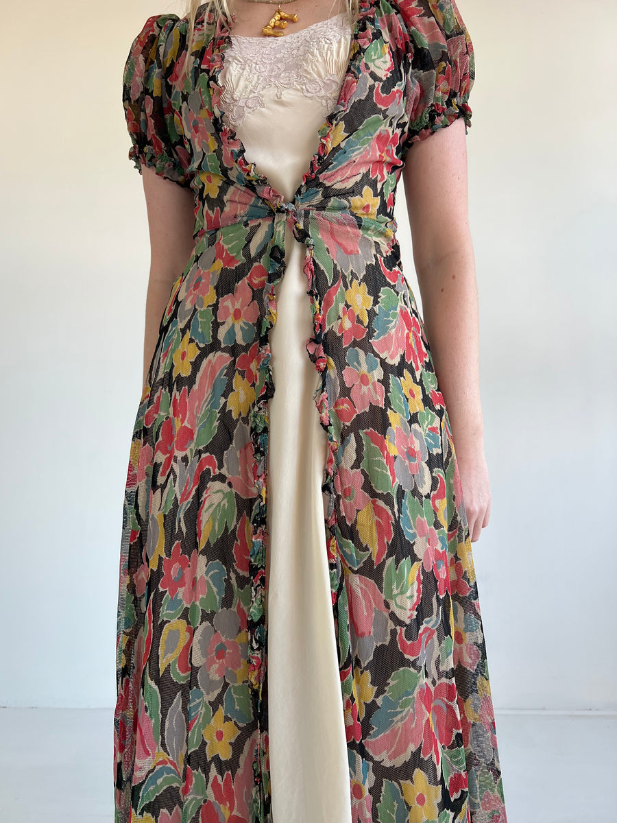 1930's Puffed Sleeve Floral Robe – Eveliina Vintage