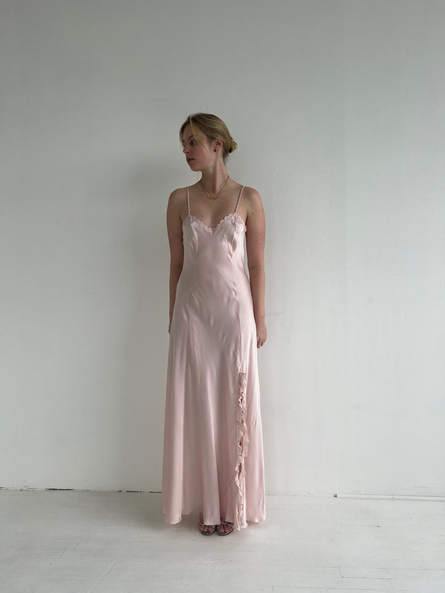 1970's Pale Pink Silk Slip Dress with Ruffle – Eveliina Vintage