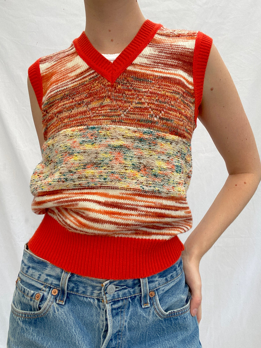 Orange Alternating Patterned Sweater Vest – Eveliina Vintage