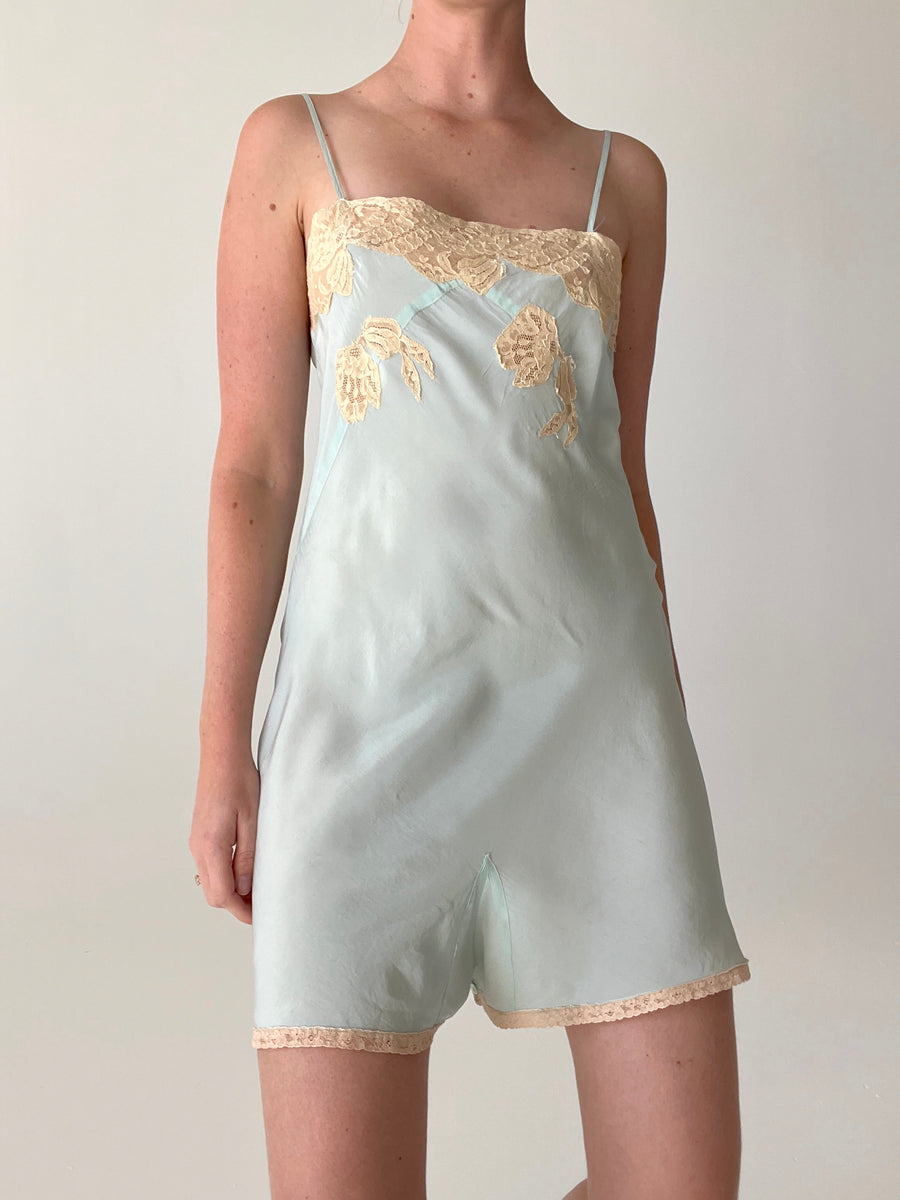 1930's Baby Blue Silk Step In With Cream Lace – Eveliina Vintage