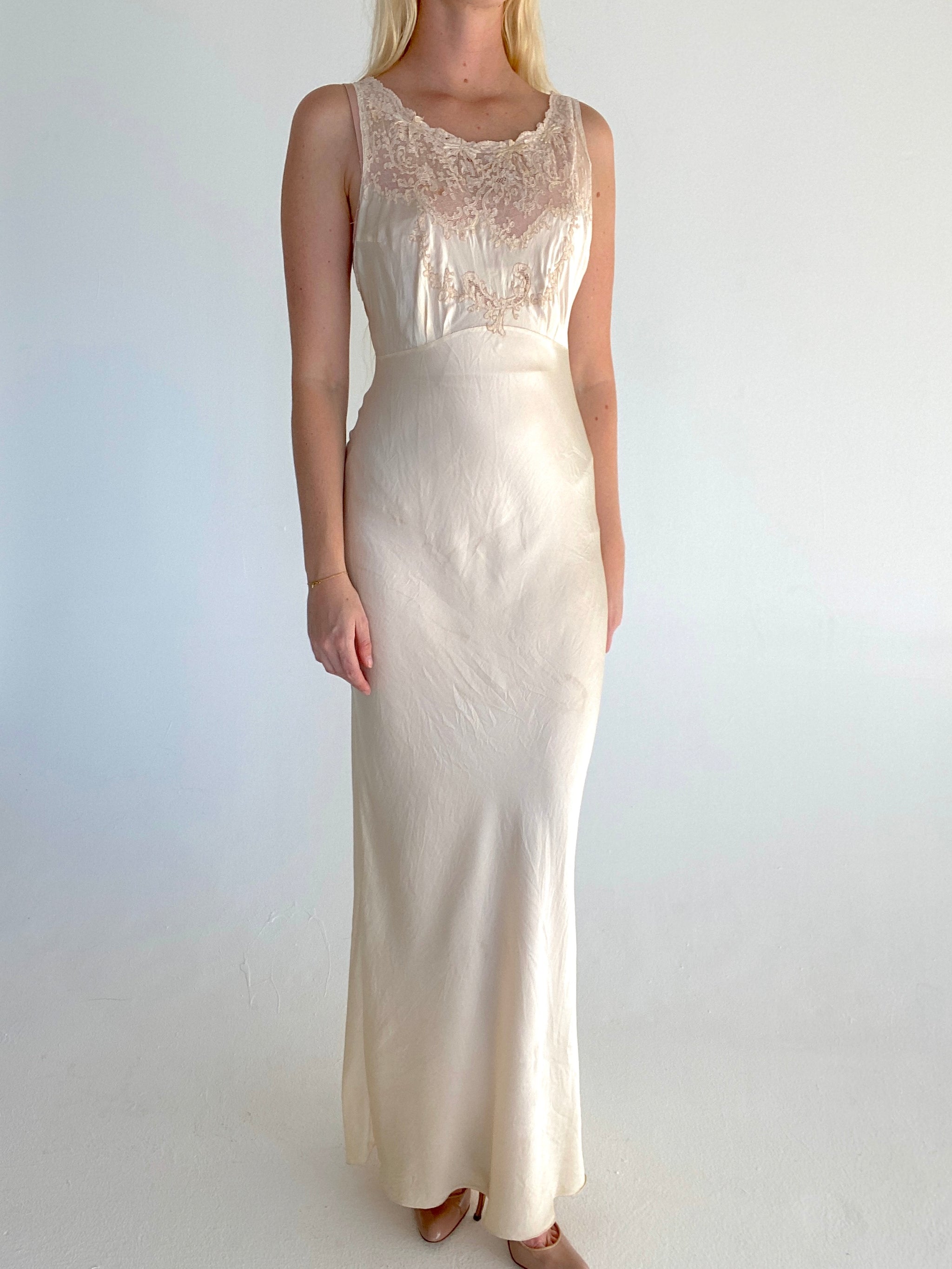 1930's White Silk Slip with Bow Embroidery and Lace Inserts – Eveliina ...