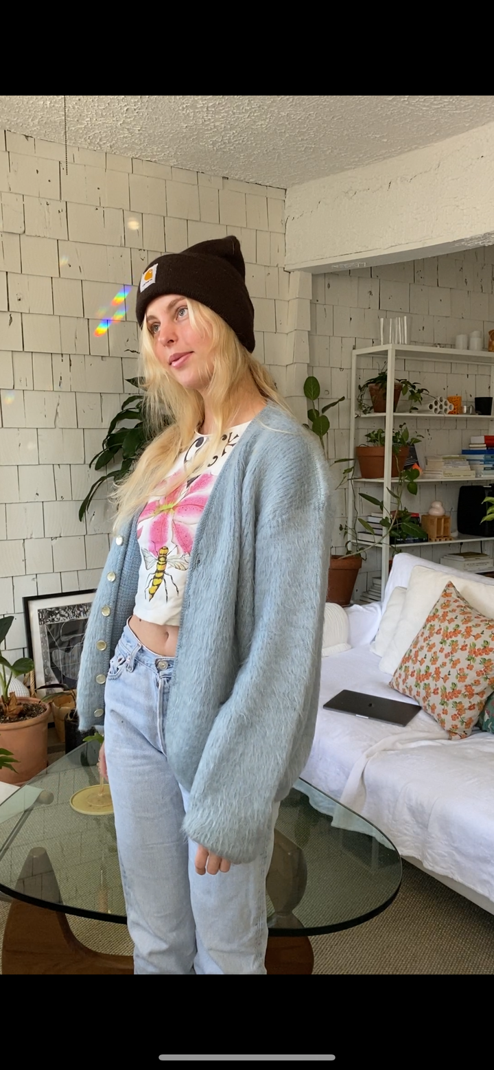 Light Blue Fuzzy Cardigan – Eveliina Vintage